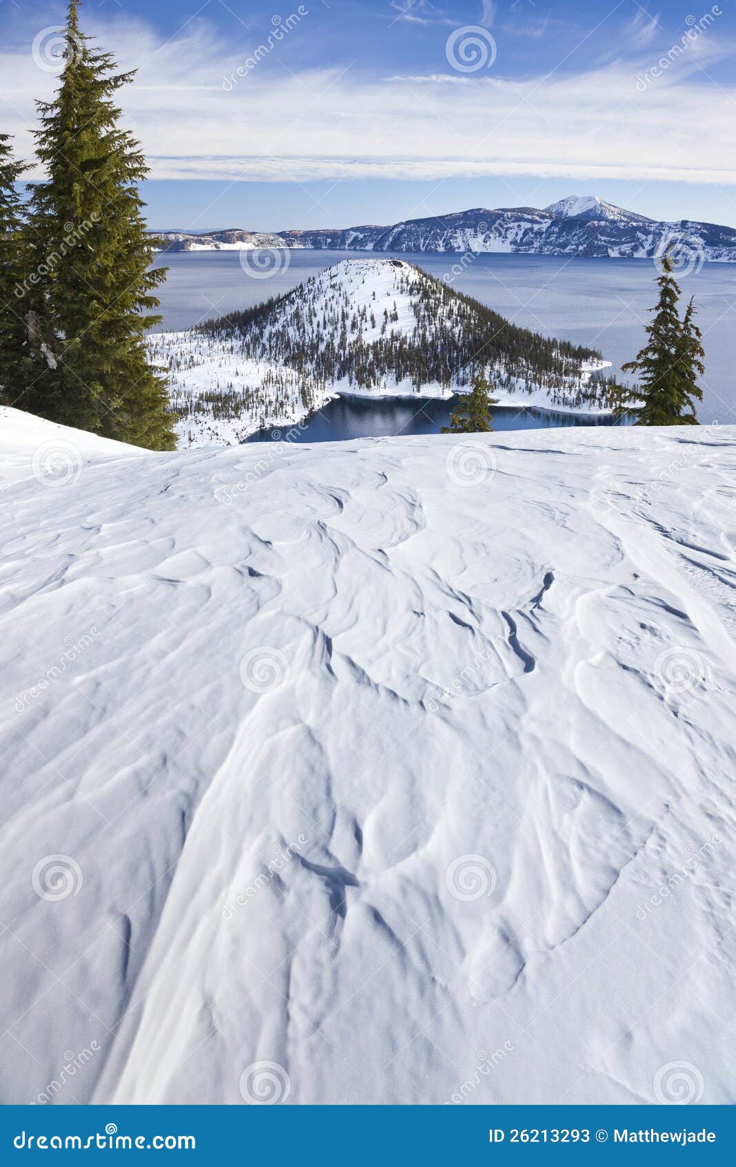 Winter Scene at Crater Lake Volcano Stock Image - Image of cascade ...