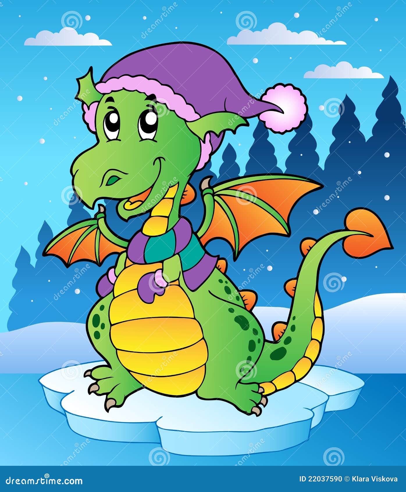 Winter Scene with Cute Dragon Stock Vector - Illustration of draw ...