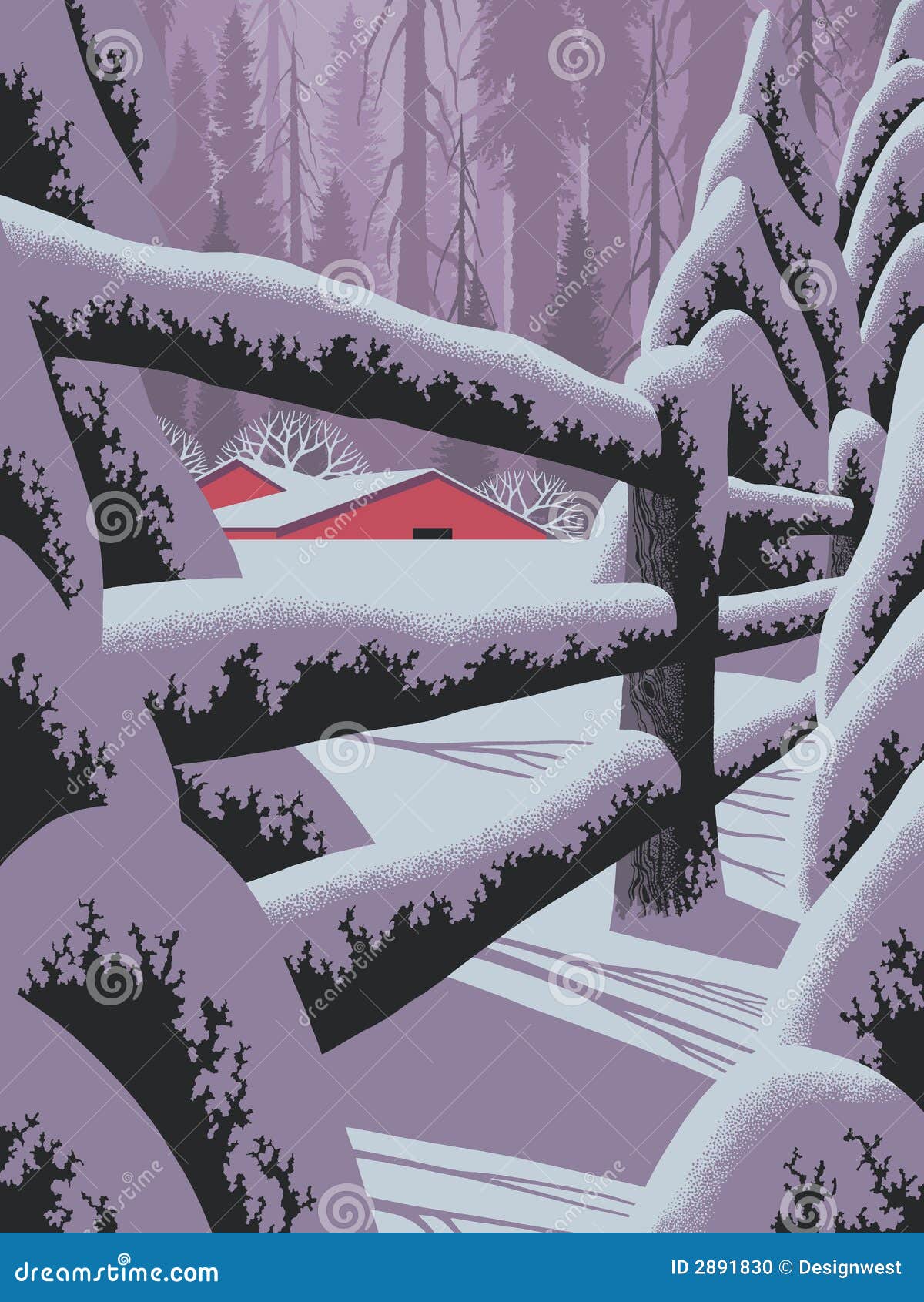 Winter Scene with Fence stock illustration. Illustration of barn - 2891830