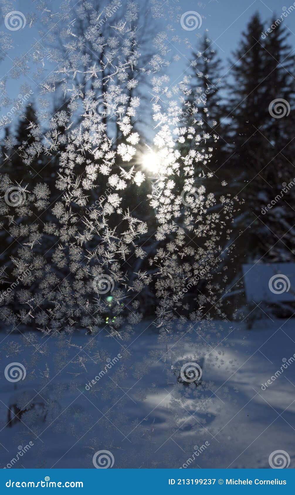 Winter Scene through Frost Covered Window Stock Image - Image of cold ...