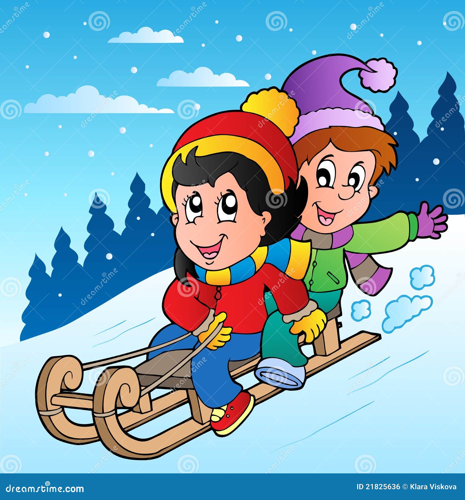 Kids Go Sledging Vector Illustration | CartoonDealer.com #166257160