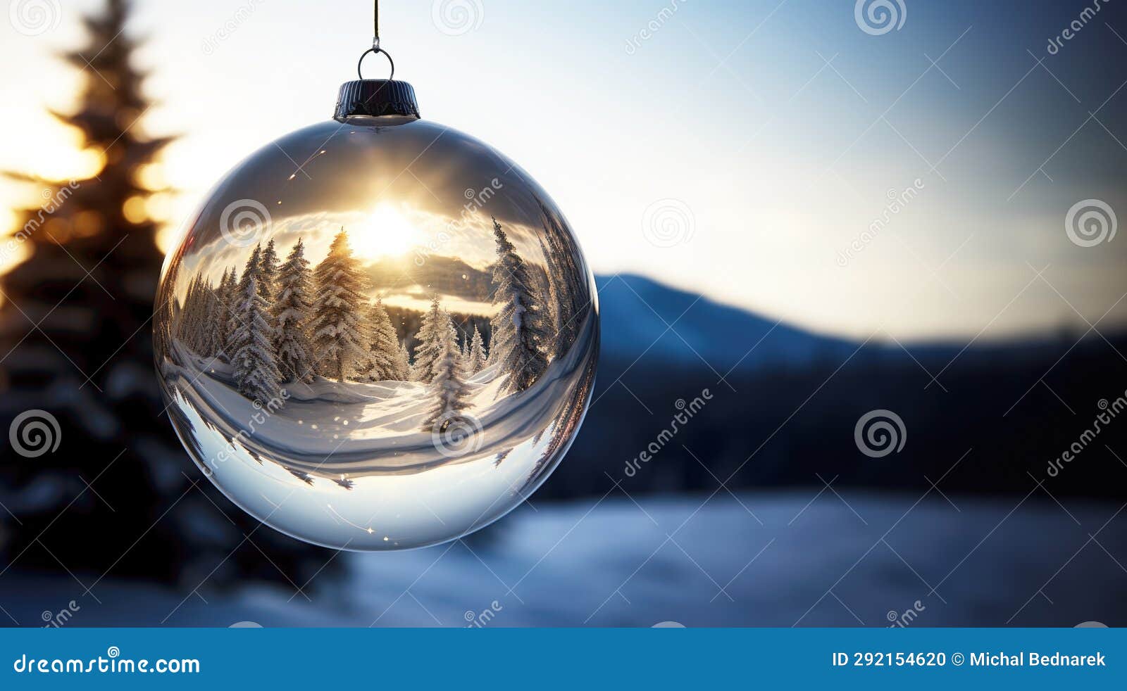 Winter Scene Reflection in Christmas Bauble Glass Ball Stock Photo ...