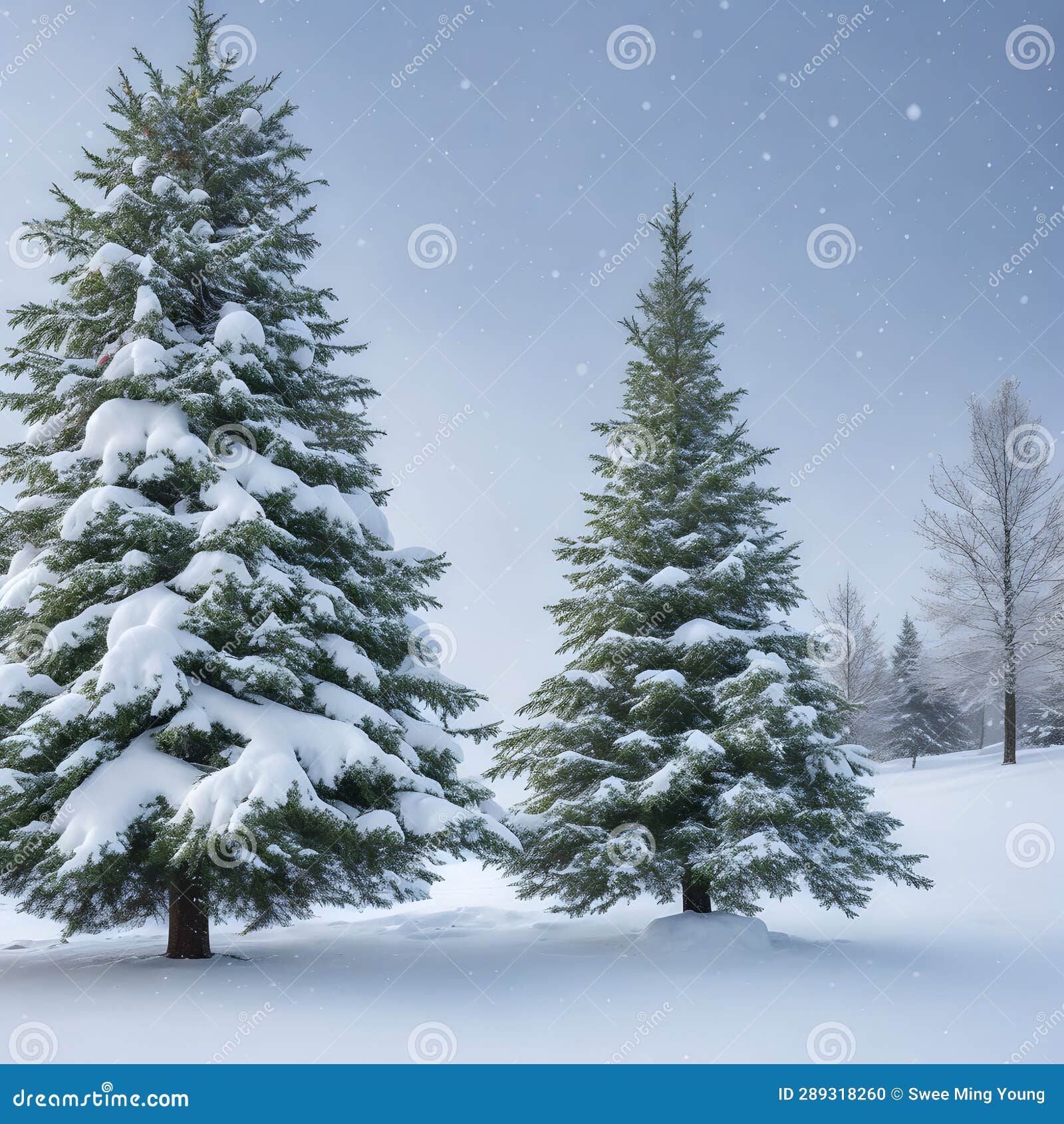 Winter Scene with a Snow-covered Forest and Spruce Tree with a Flurry ...