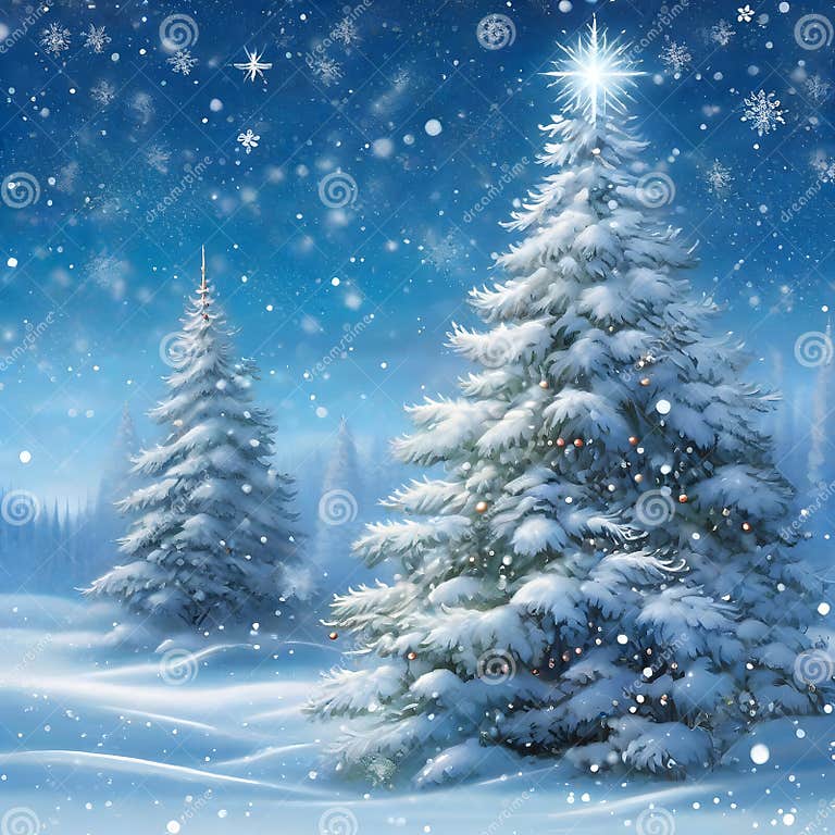 Winter Scene with a Snow-covered Forest and Spruce Tree with a Flurry ...