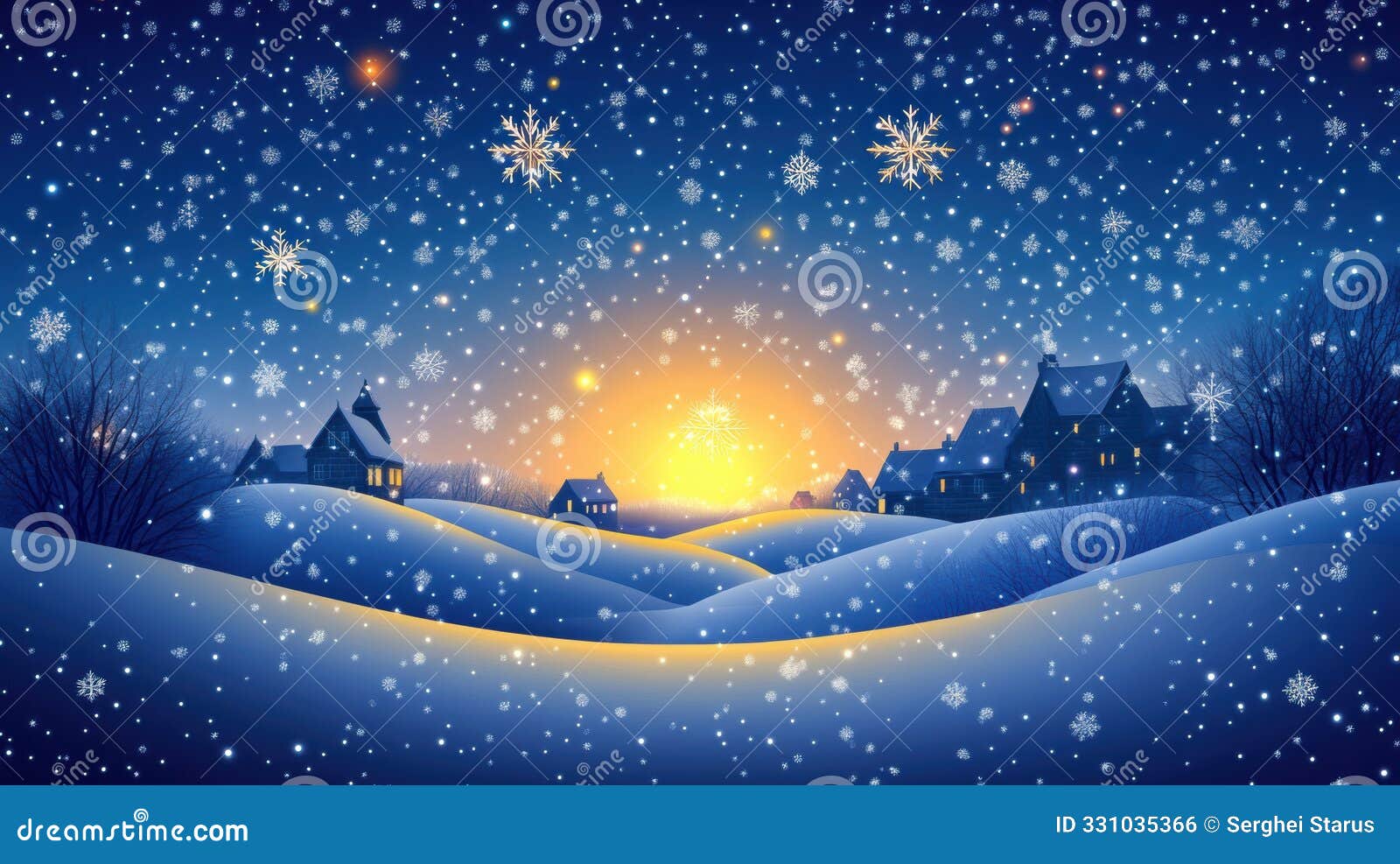 A Winter Scene with Snow Falling and a House in the Distance, AI Stock ...