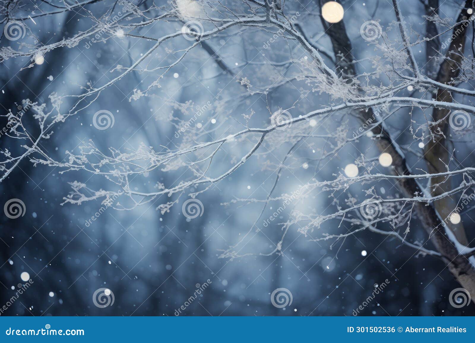 Winter Scene with Snow Falling on Trees and Snowflakes on the Ground ...