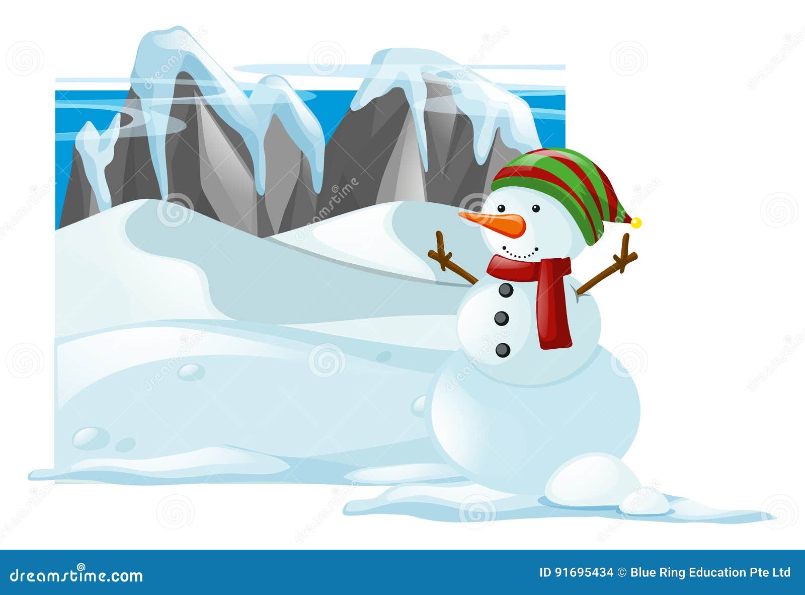 Winter scene with snowman stock vector. Illustration of frozen - 91695434