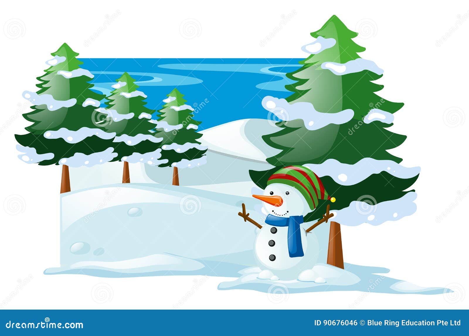 Winter Scene with Snowman in the Snow Field Stock Vector - Illustration ...