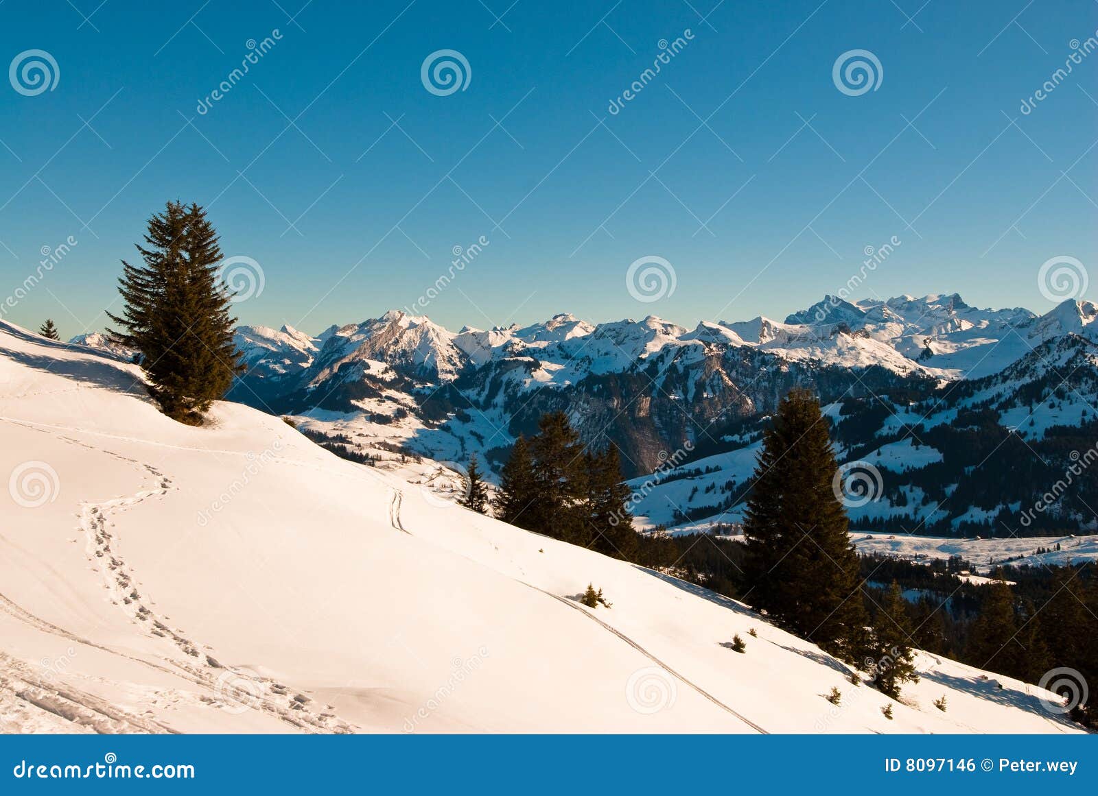 Winter scene in swiss alps stock photo. Image of blue - 8097146