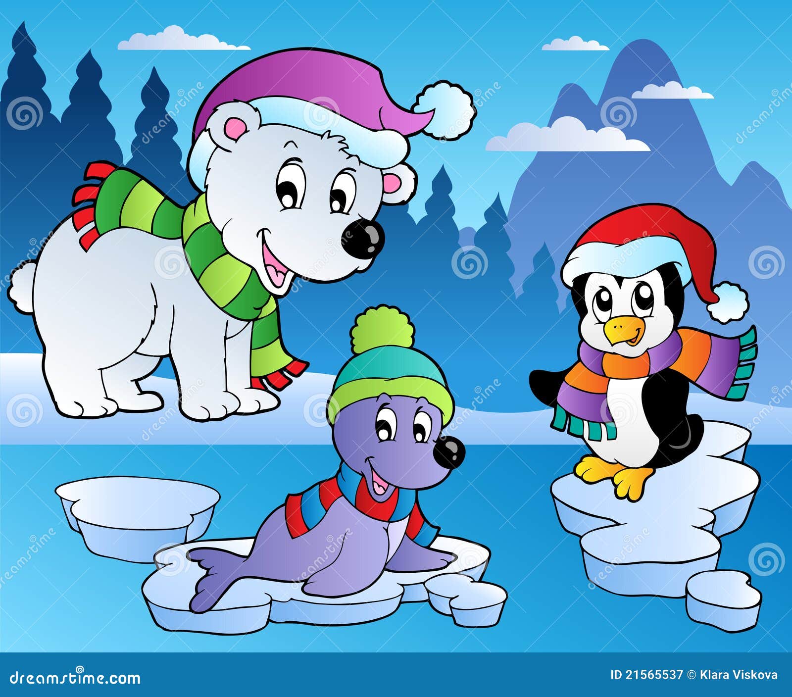 Winter Scene with Various Animals 4 Stock Vector - Illustration of ...