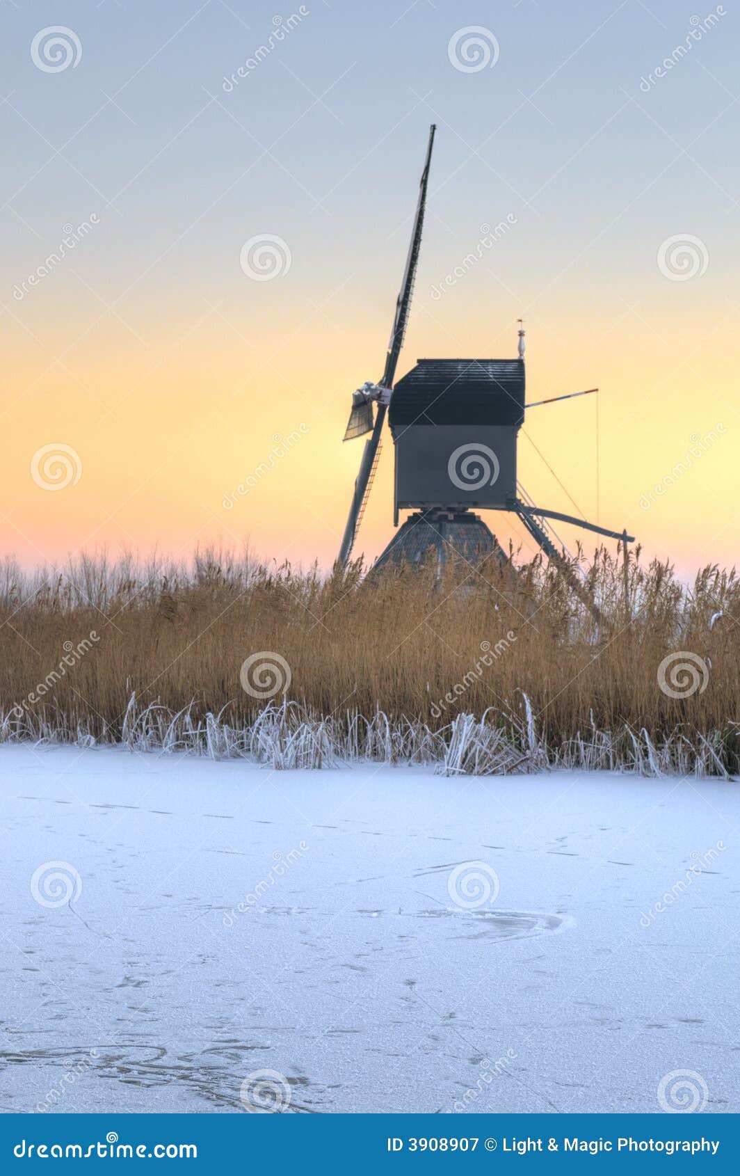 Winter Scene of a Windmill in the Netherlands Stock Image - Image of ...