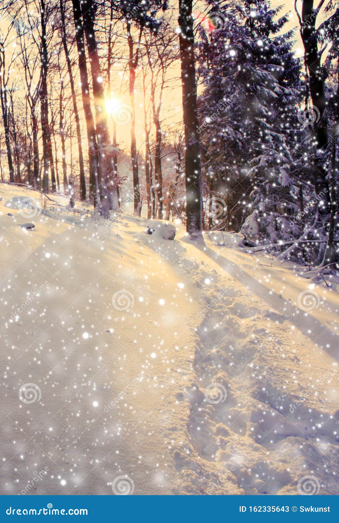 Winter Scenery in Germany with Snowfall and Sunlight. Stock Image ...
