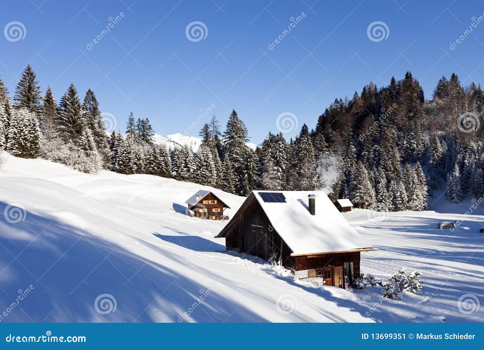 Winter Scenery with Log Cabin Stock Image - Image of landscape, nature ...