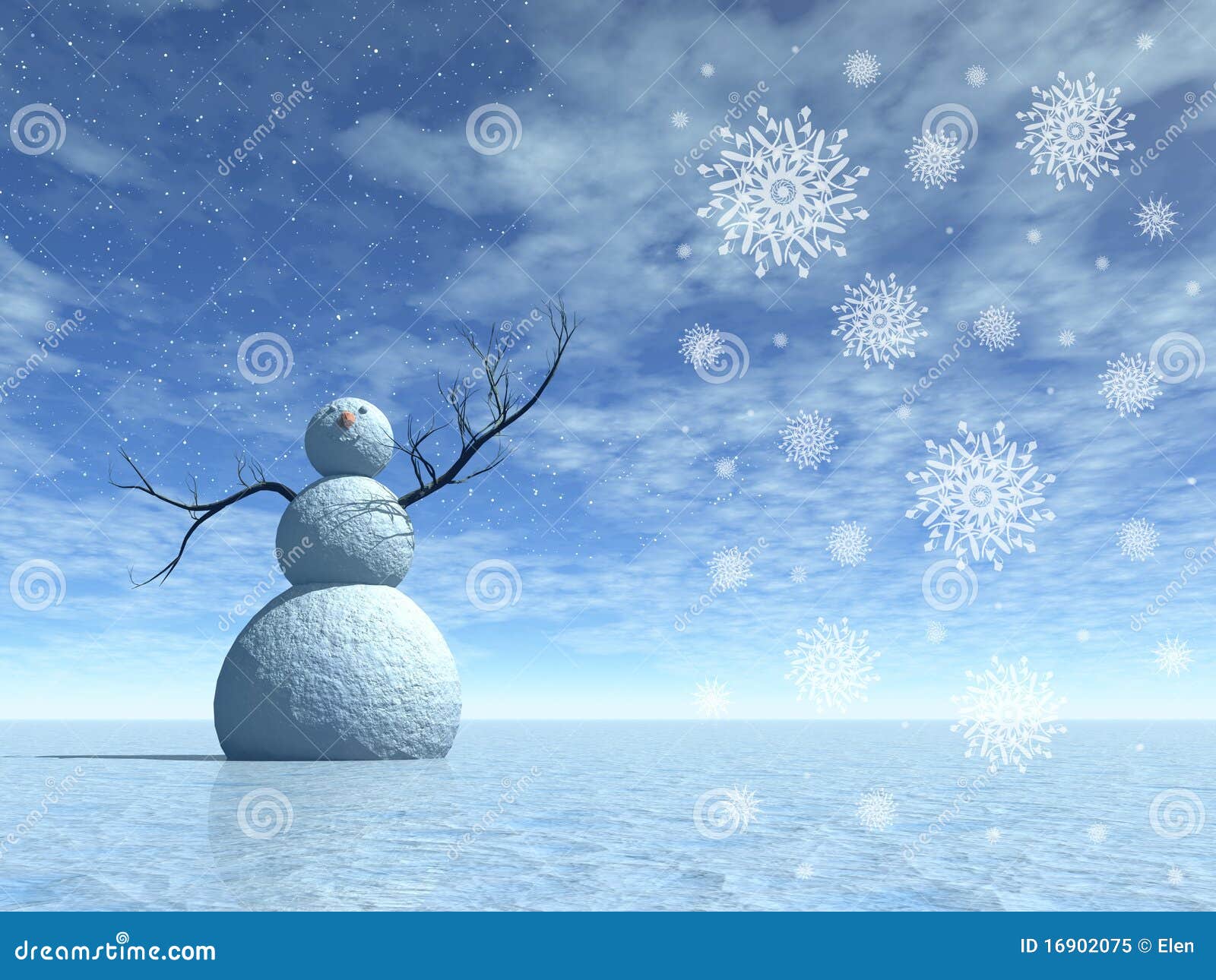 Winter Scenery with Snowman Stock Illustration - Illustration of color ...