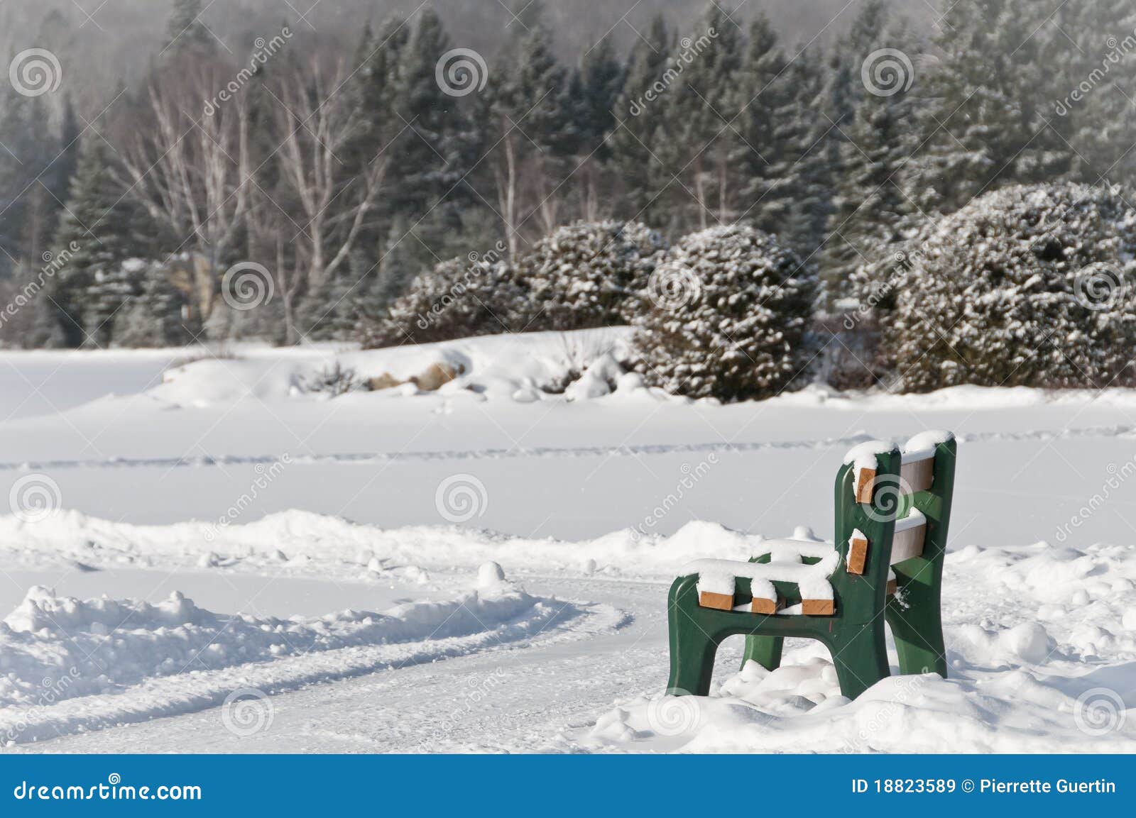 Winter scenes with bench stock image. Image of woods - 18823589