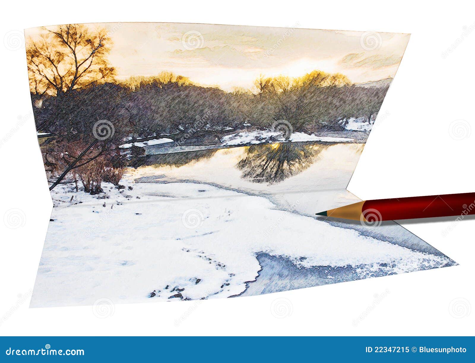 Winter Scenic Sketch stock illustration. Illustration of drawn - 22347215