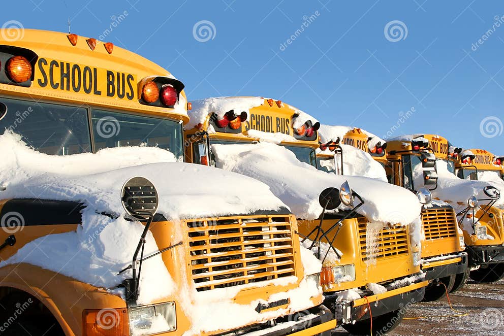 Winter School Buses stock image. Image of emergency, snow - 6249593