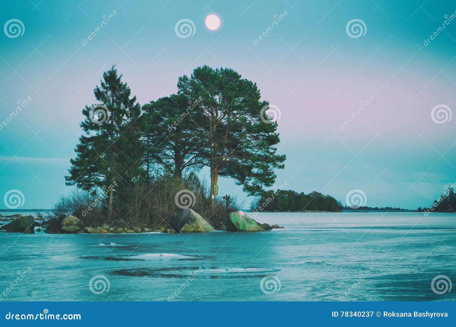 Winter Sea Landscape with Moon Stock Image - Image of nature, dusk ...