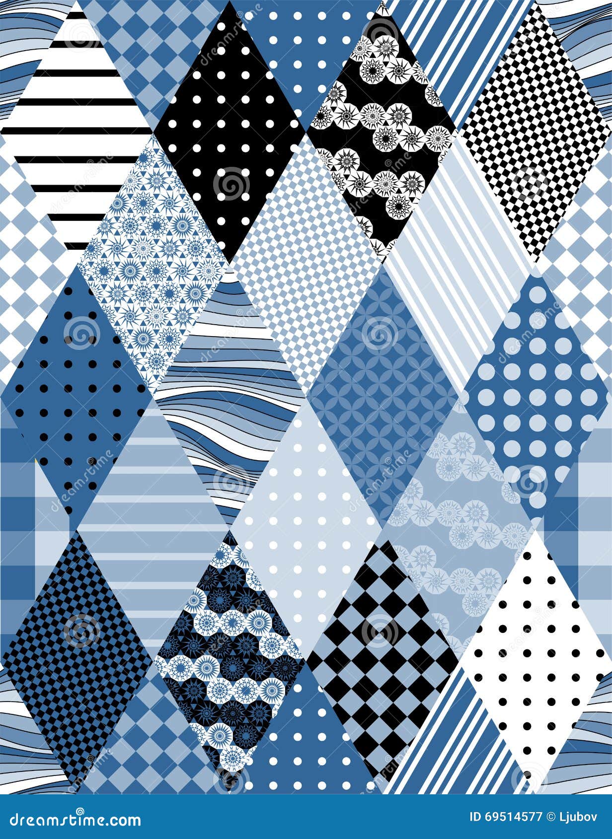 Winter Seamless Patchwork Pattern. Fabric in Blue Tones Stock Vector ...