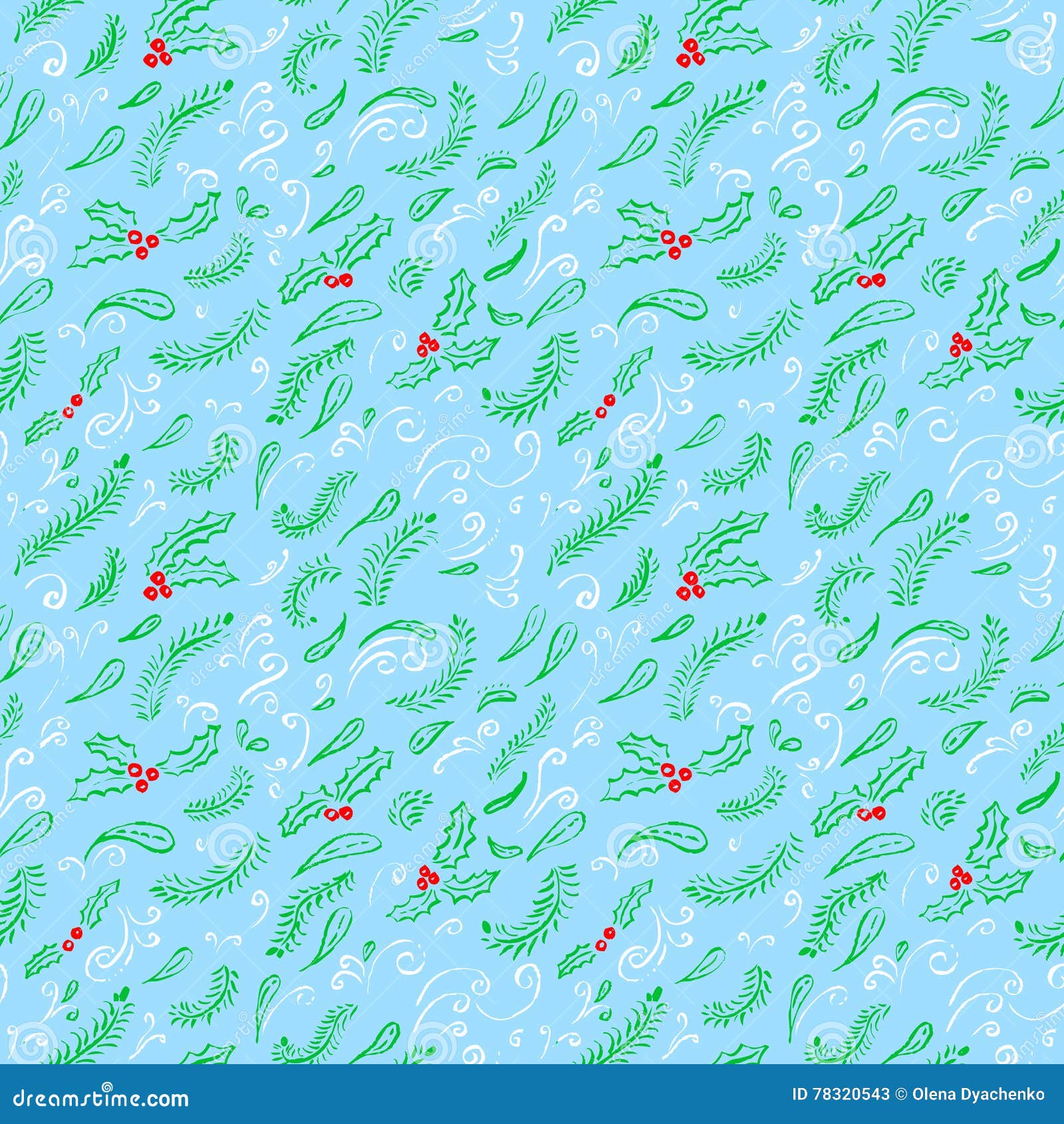 Winter Seamless Pattern with Abstract Swirl Elements, Holly Stock ...