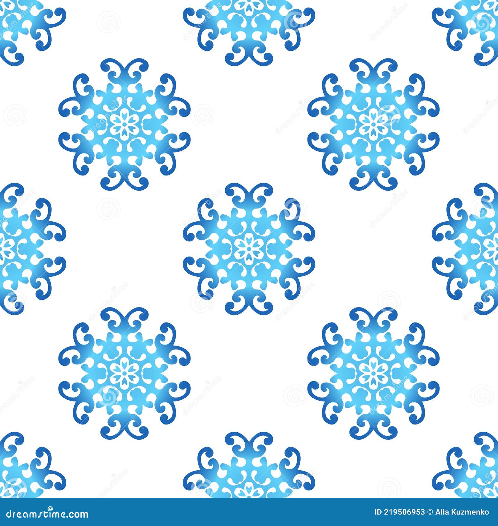 Winter Seamless Pattern with Blue Gradient Snowflakes on White ...