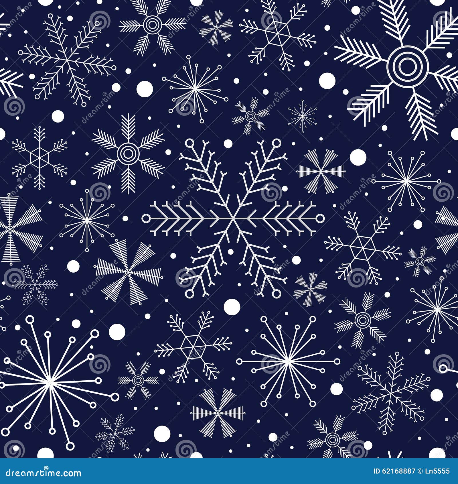 Winter Seamless Pattern with Different Snowflakes on Dark Blue ...