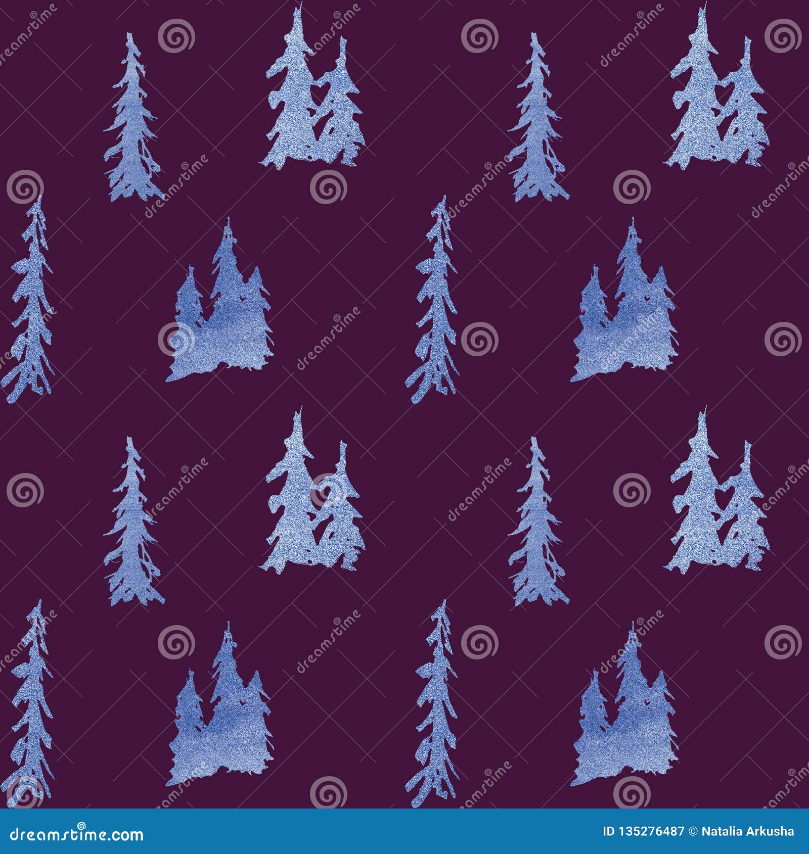 Winter Seamless Pattern with Glittering Fir Trees in Forest Stock ...