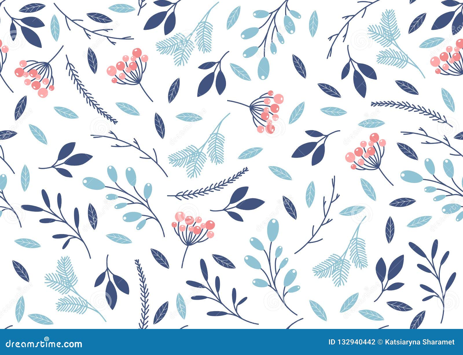 Winter Seamless Pattern with Leaves and Branches. Vector Stock Vector ...