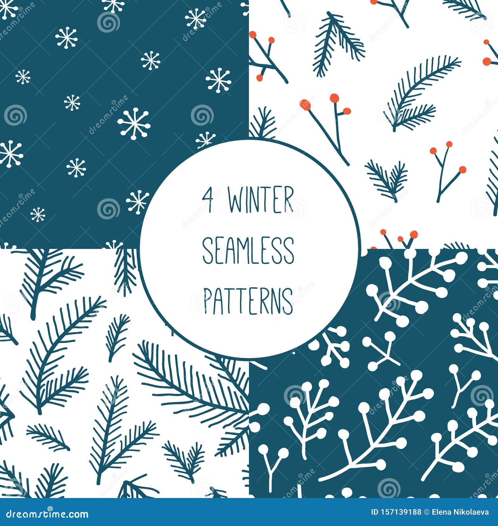Winter Seamless Pattern Set Stock Vector - Illustration of floral ...