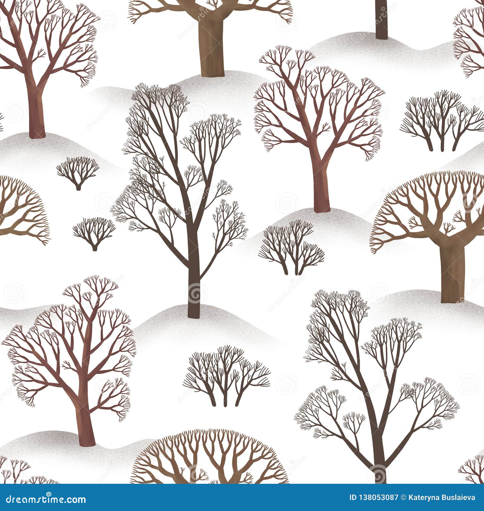 Winter Seamless Pattern of Simple Trees. Illustartion of Brown Forest ...