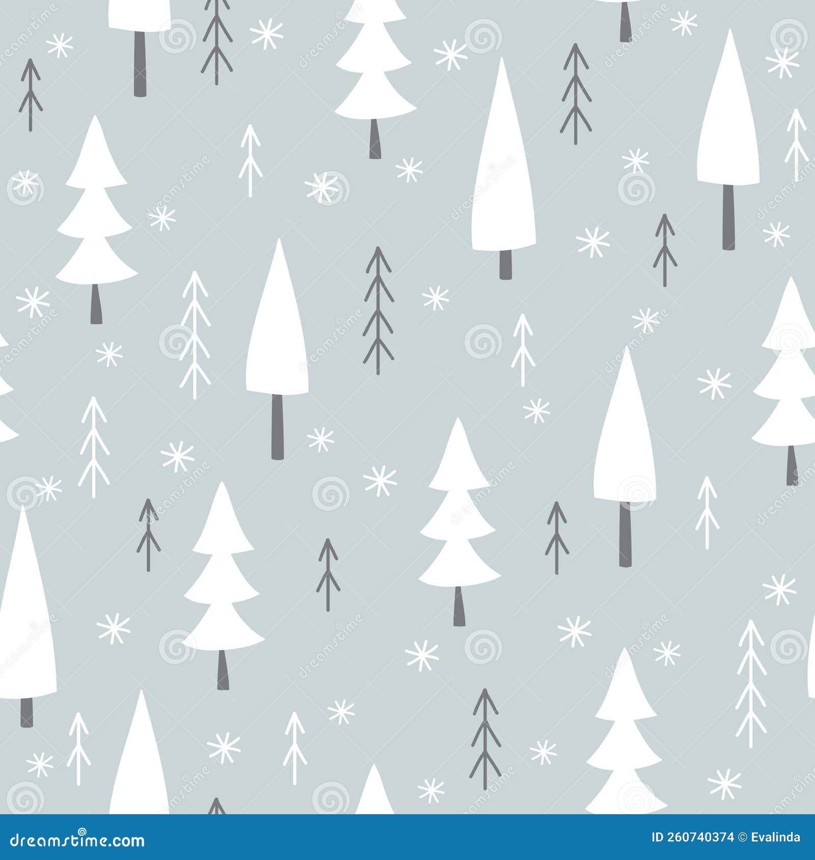 Winter Seamless Pattern with Trees and Snowflakes. Vector Illustration ...