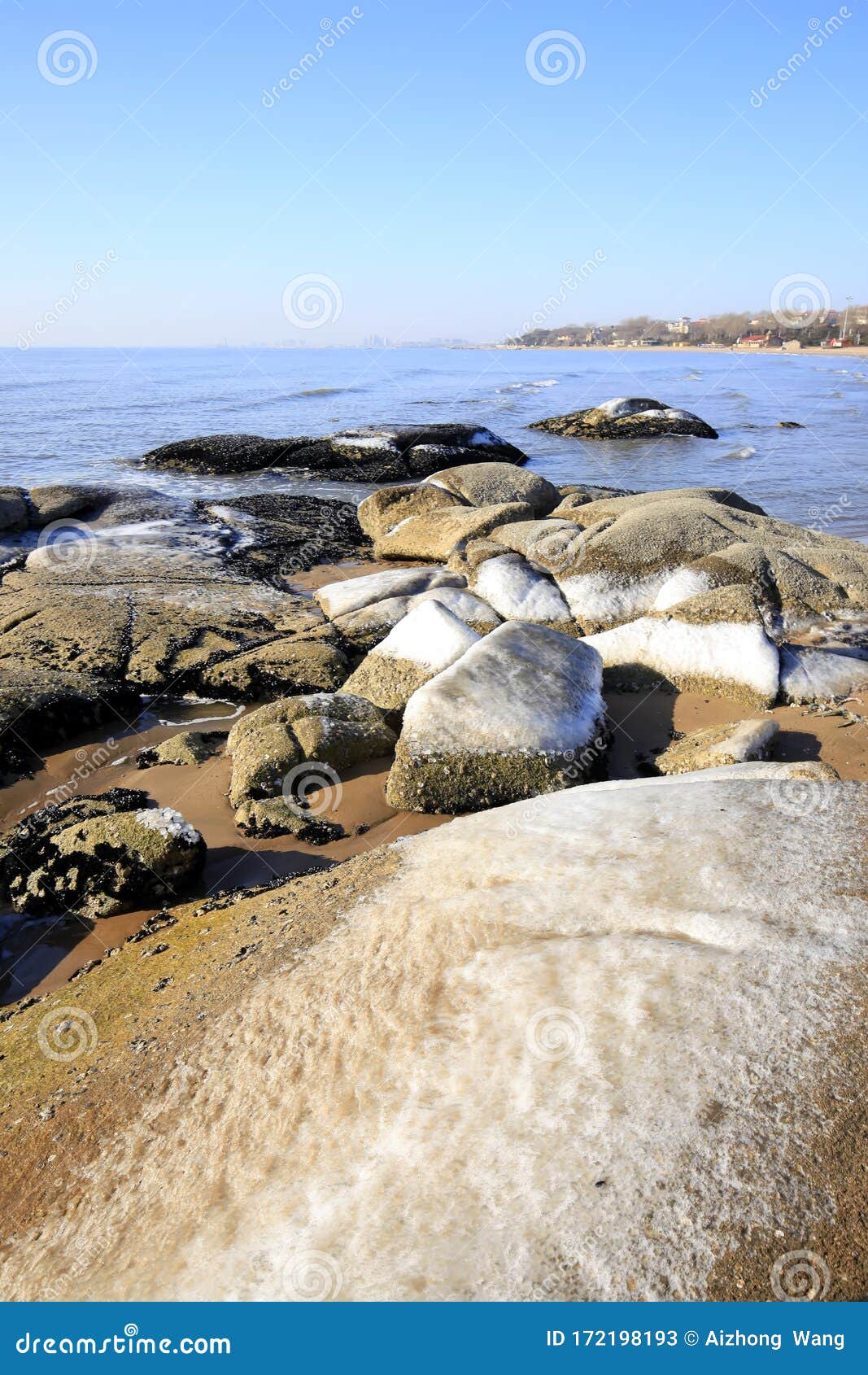 Winter seaside scenery stock image. Image of scene, rock - 172198193