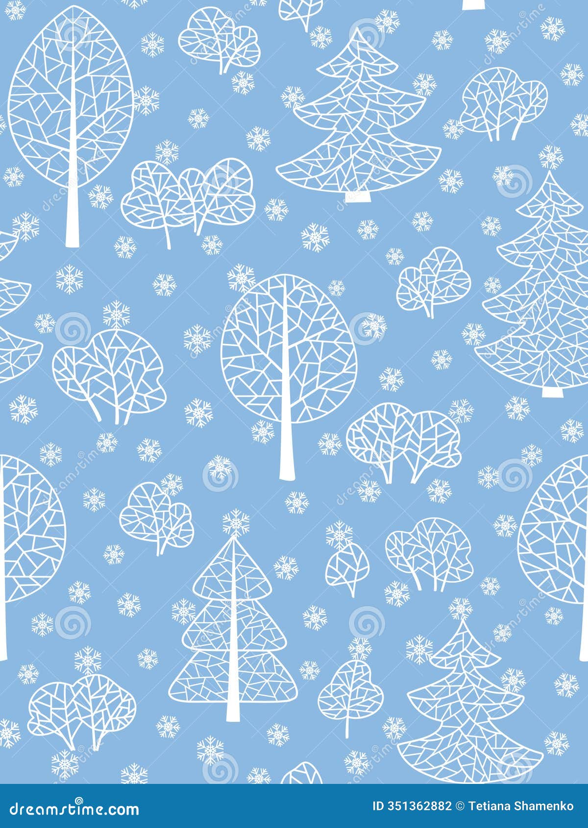 Winter Season Background with Christmas Tree and Snow. Vector Blue Winter Seamless Pattern Stock ...