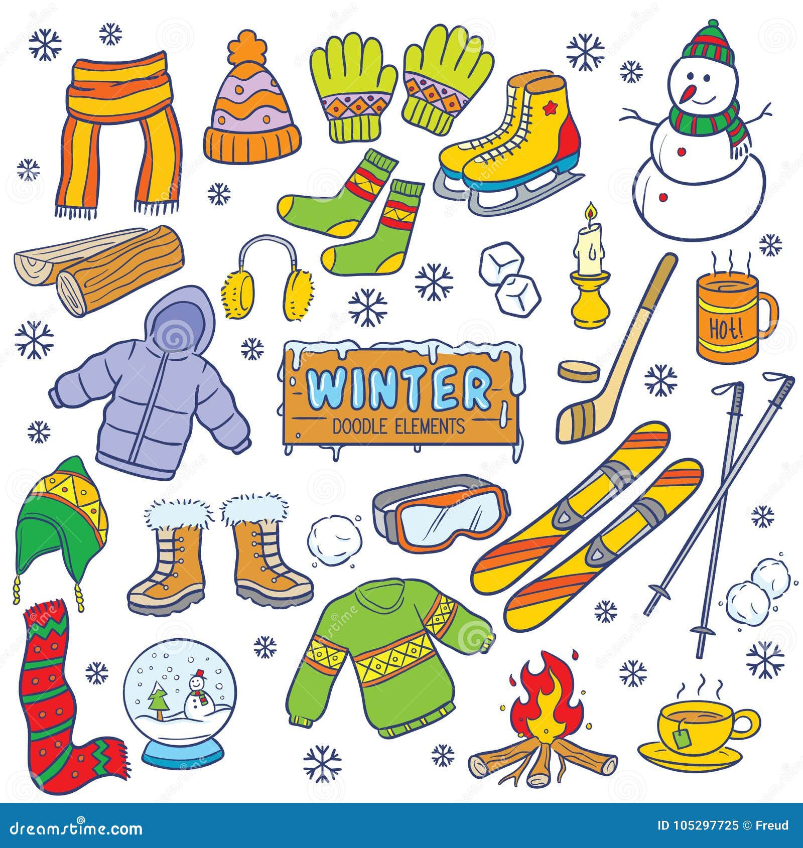Winters doodle elements stock illustration. Illustration of hockey ...