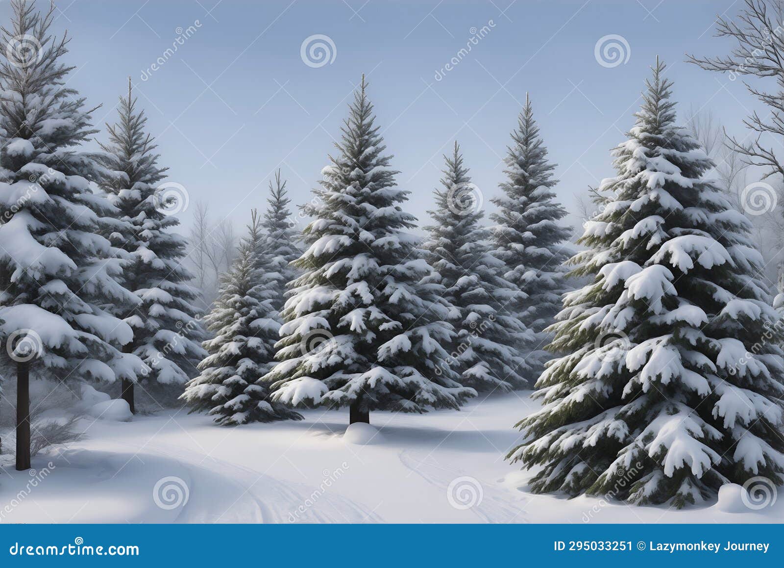 Winter Season Landscape with Christmas Tree and Snow Background Stock ...