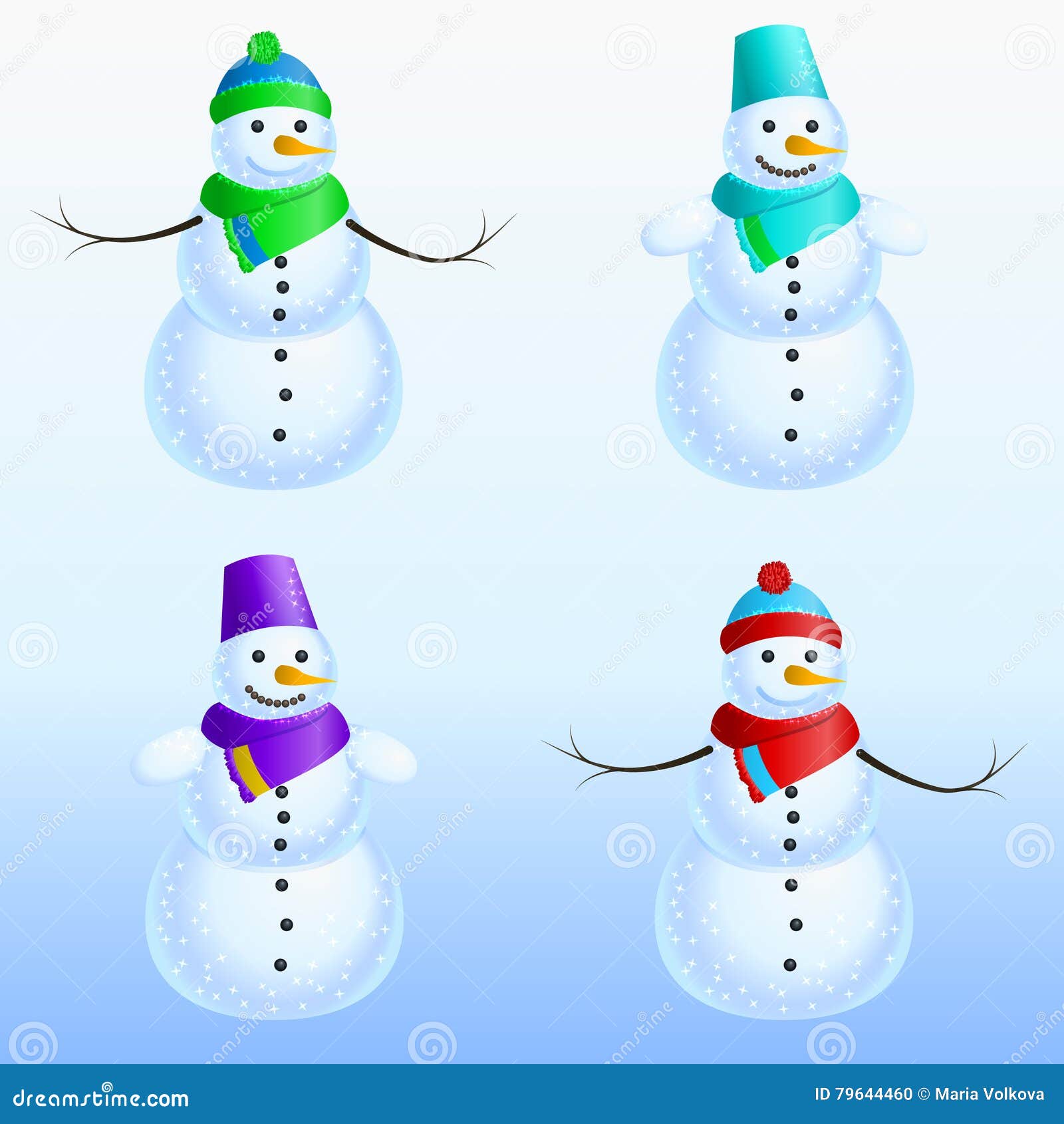 Winter set of four snowmen stock illustration. Illustration of carrot ...