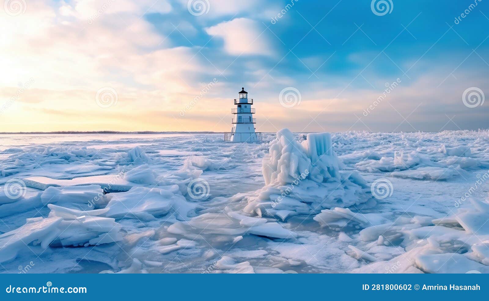 Winter on Shore of the Baltic Sea. Lighthouse in Ice Stock Illustration ...