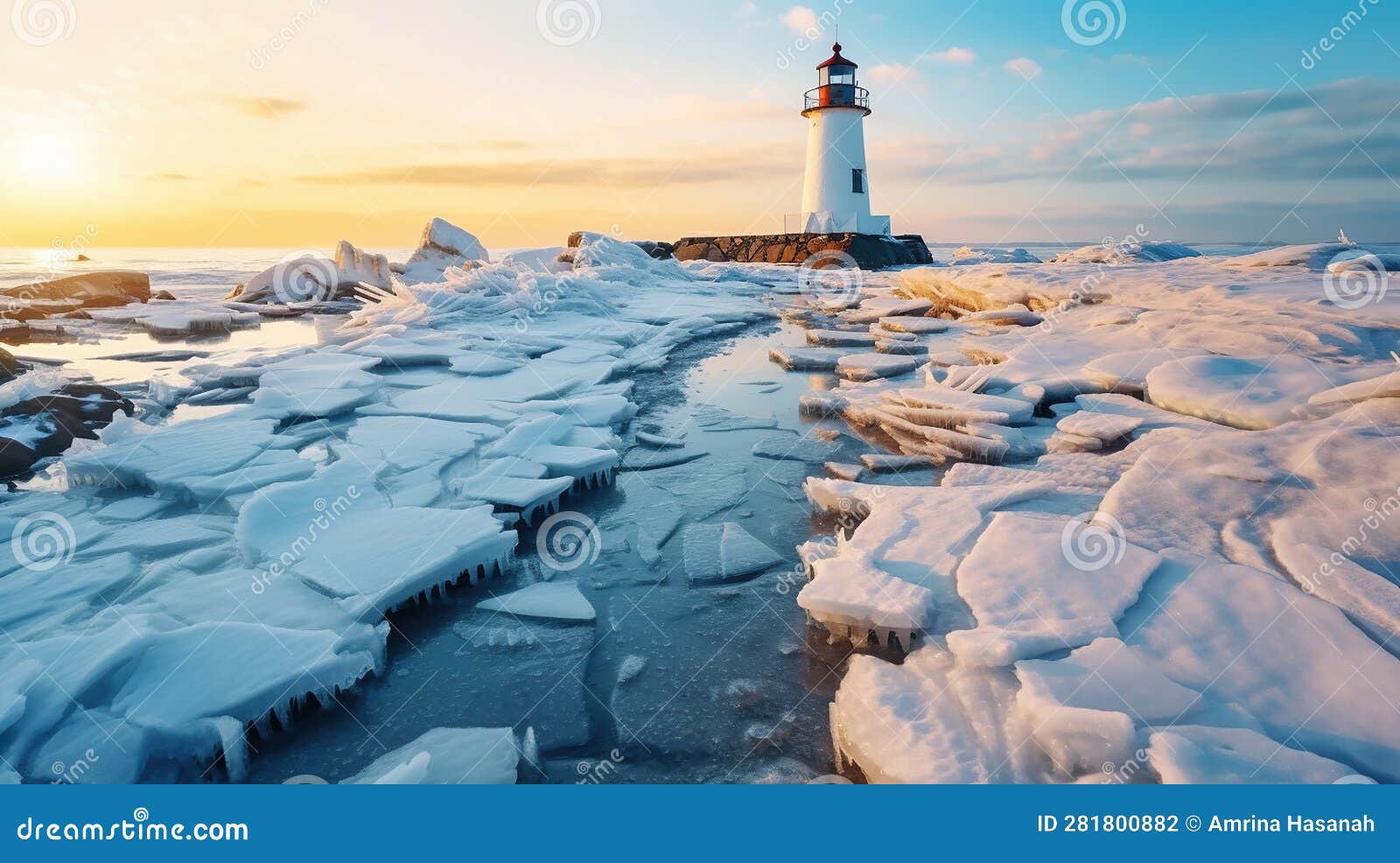 Winter on Shore of the Baltic Sea. Lighthouse in Ice Stock Illustration ...