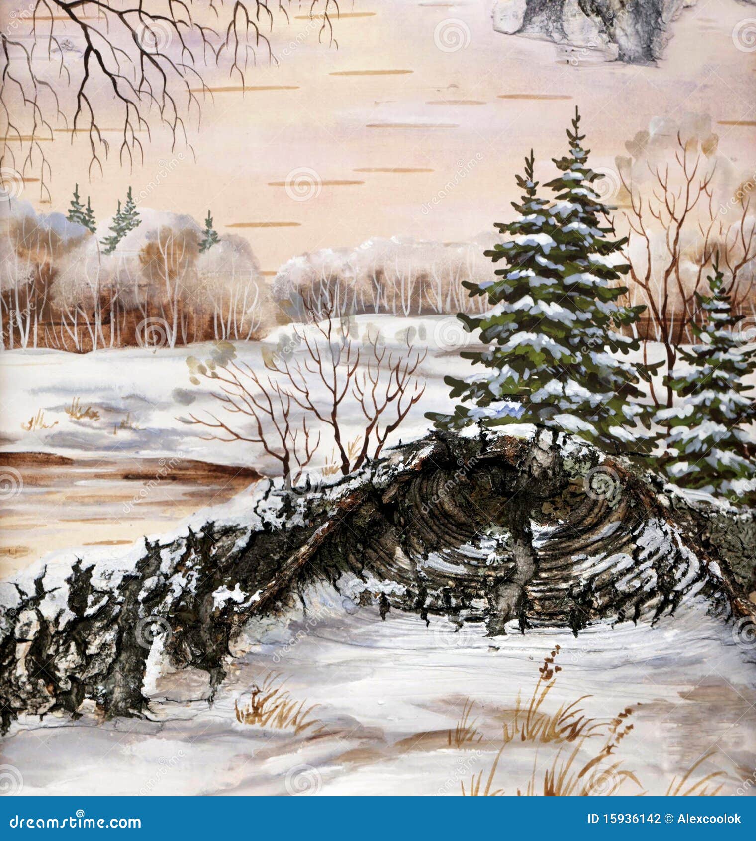 Winter Siberian landscape stock illustration. Illustration of drawing ...