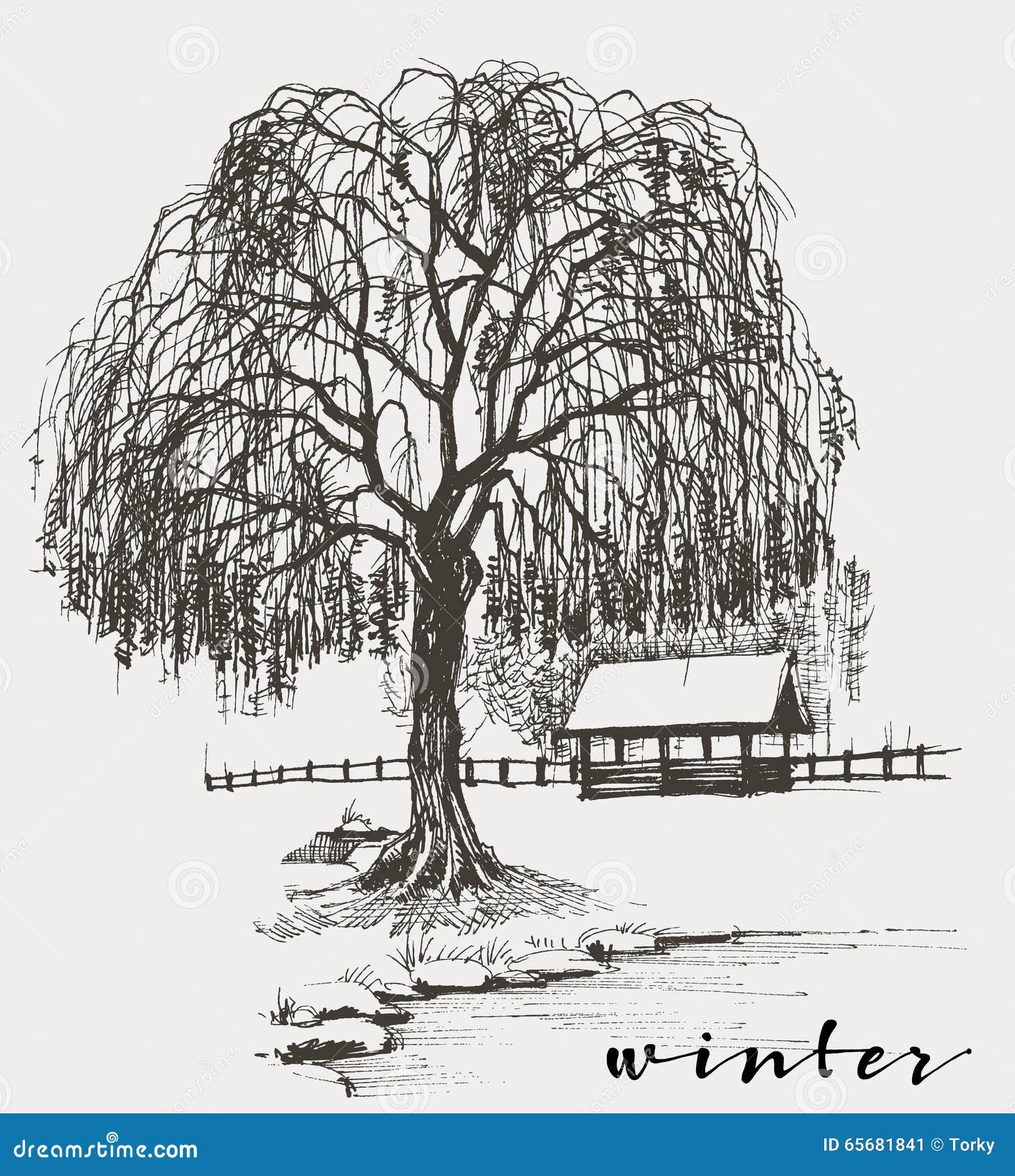 Winter sketch stock vector. Illustration of alley, park - 65681841