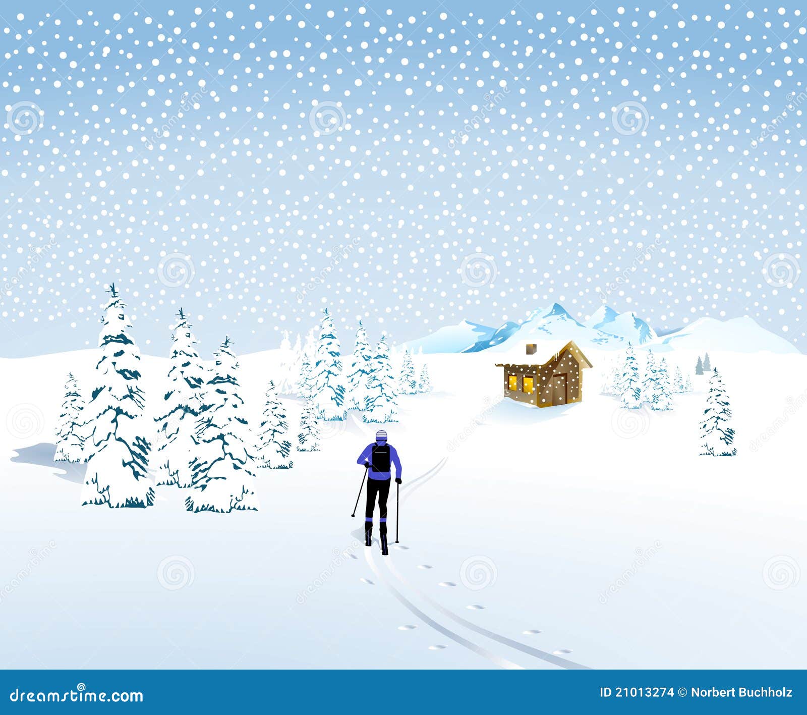 Winter skier in snowstorm stock vector. Illustration of snowstorm ...
