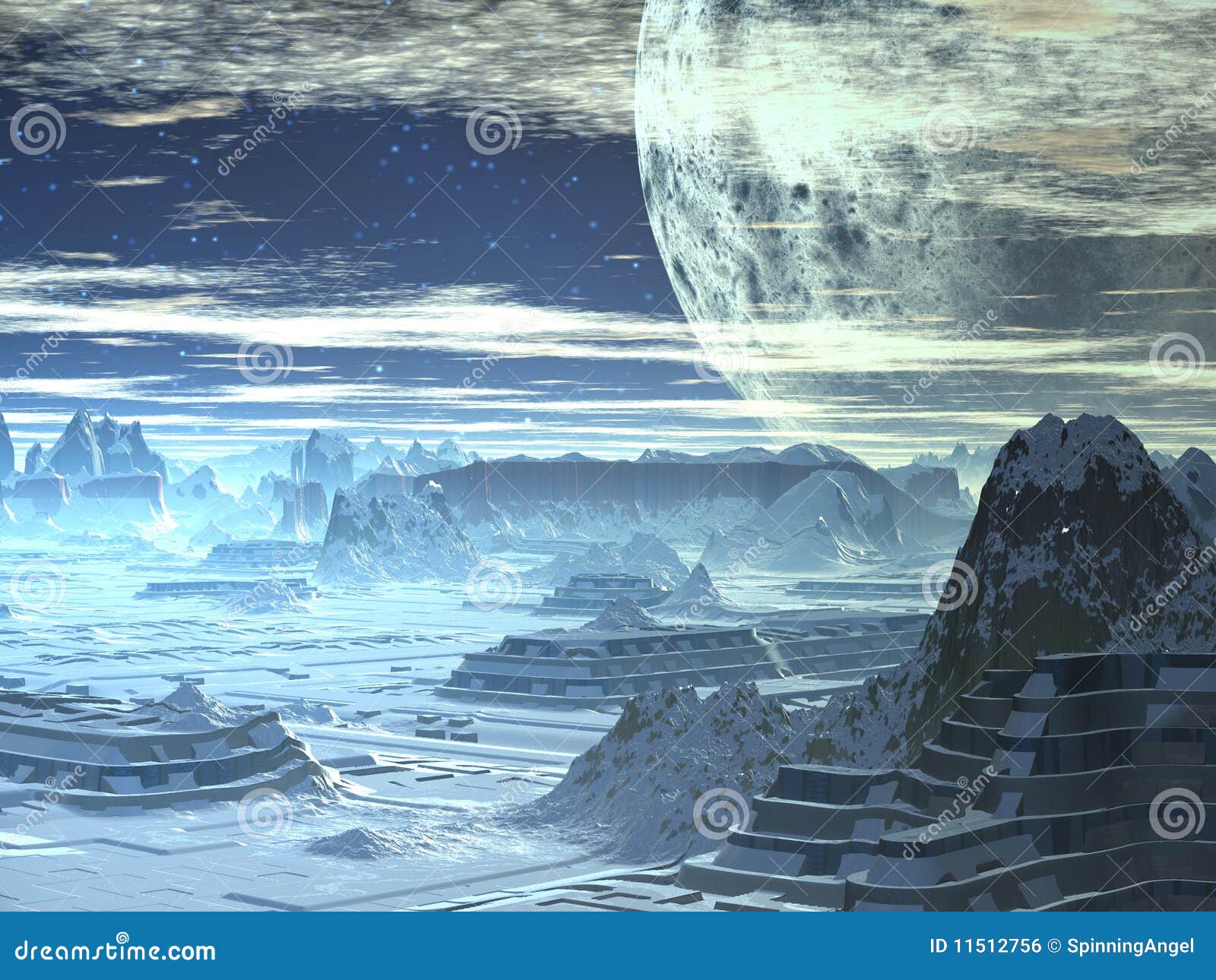 Winter Skyline on Alien World Stock Illustration - Illustration of ...