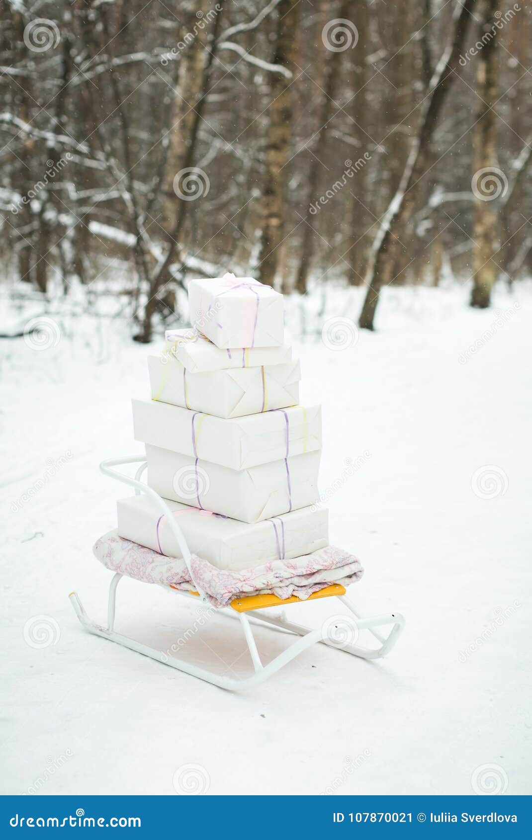 Winter Sledge with Gift Boxes in Forest Stock Image - Image of forest ...