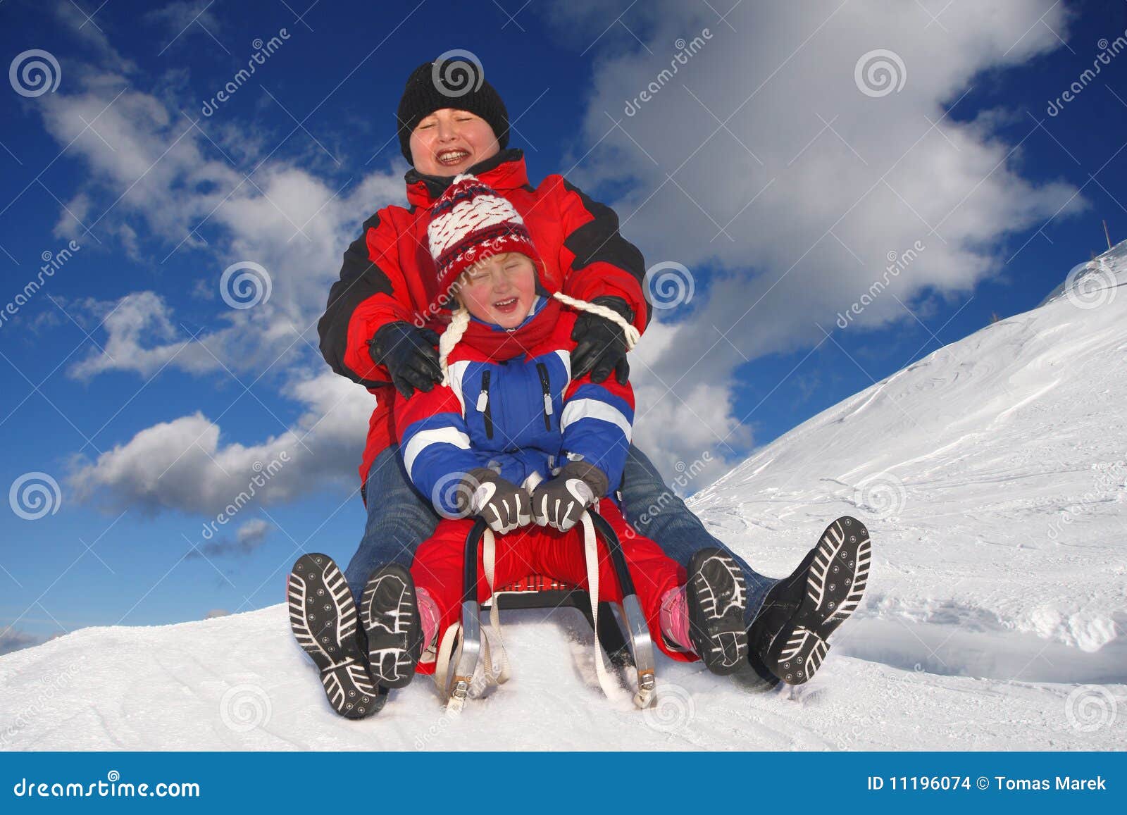 Winter sledging stock photo. Image of glove, family, activity - 11196074