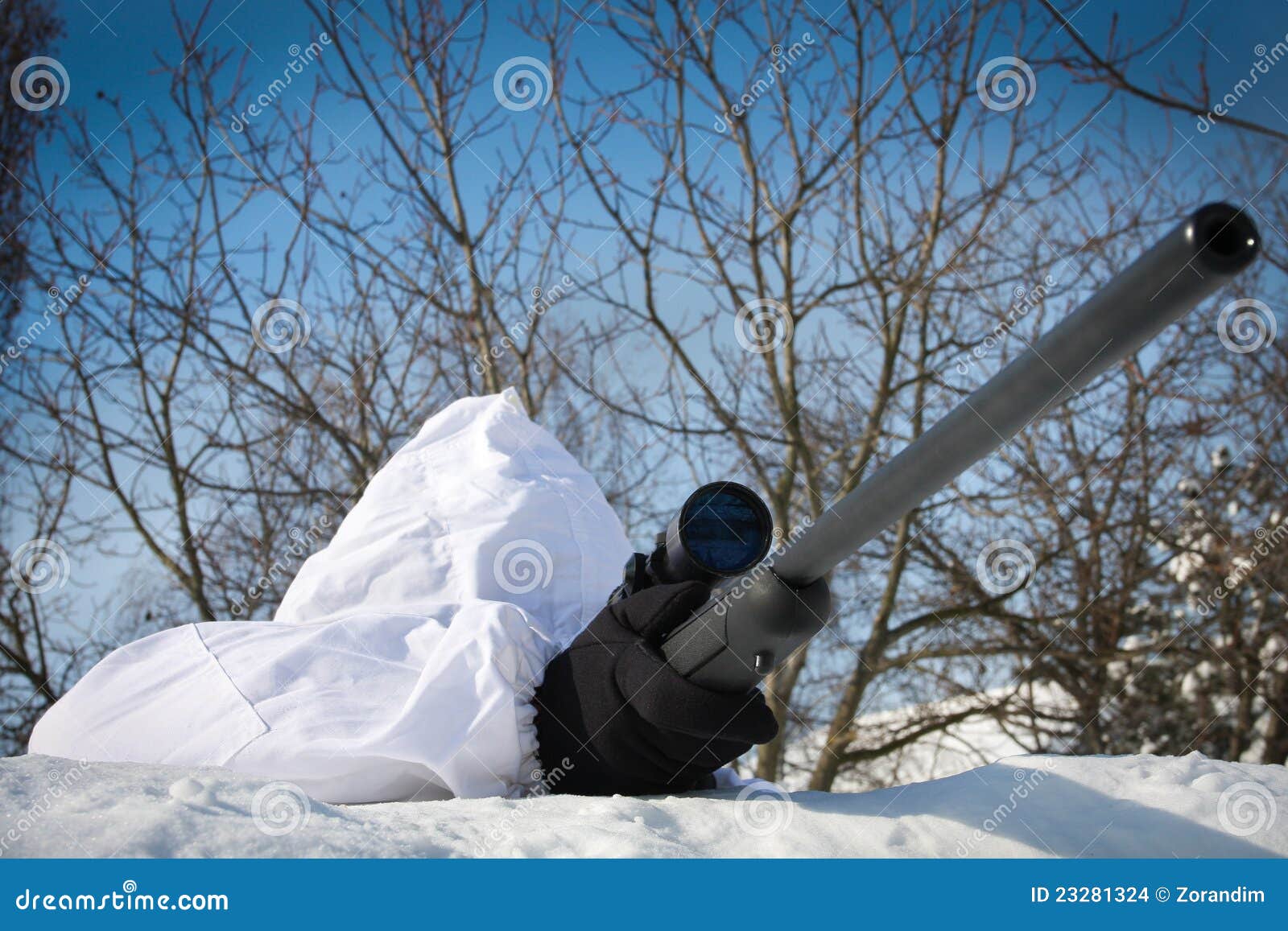 Winter sniper stock photo. Image of sunrise, sport, person - 23281324
