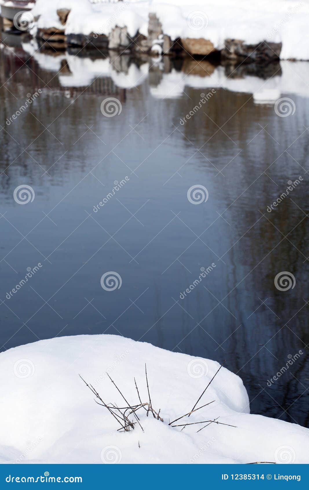 The winter snow bank. stock photo. Image of cold, riverside - 12385314