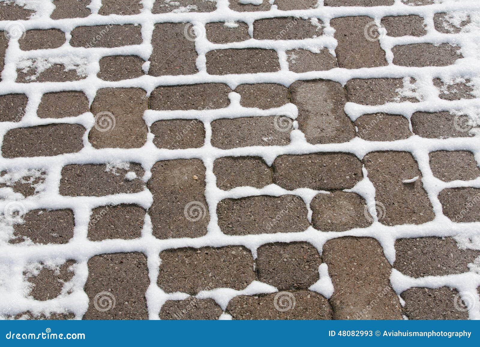 Winter: Snow between a Brick Sidelwalk Stock Image - Image of work ...