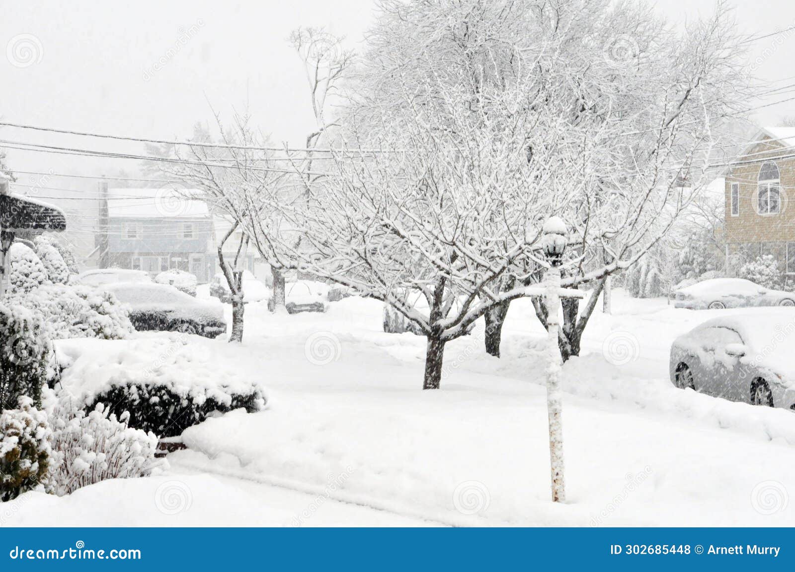 Winter Snow Fall Scene in the Neighborhood. Stock Photo - Image of ...