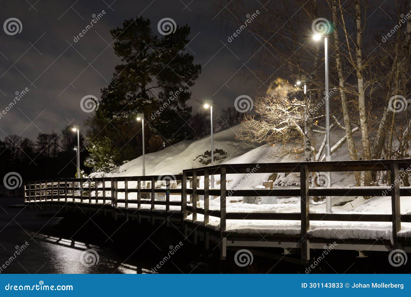 Winter Snow Footpath in Night, Axelsberg - Sweden Stock Image - Image ...