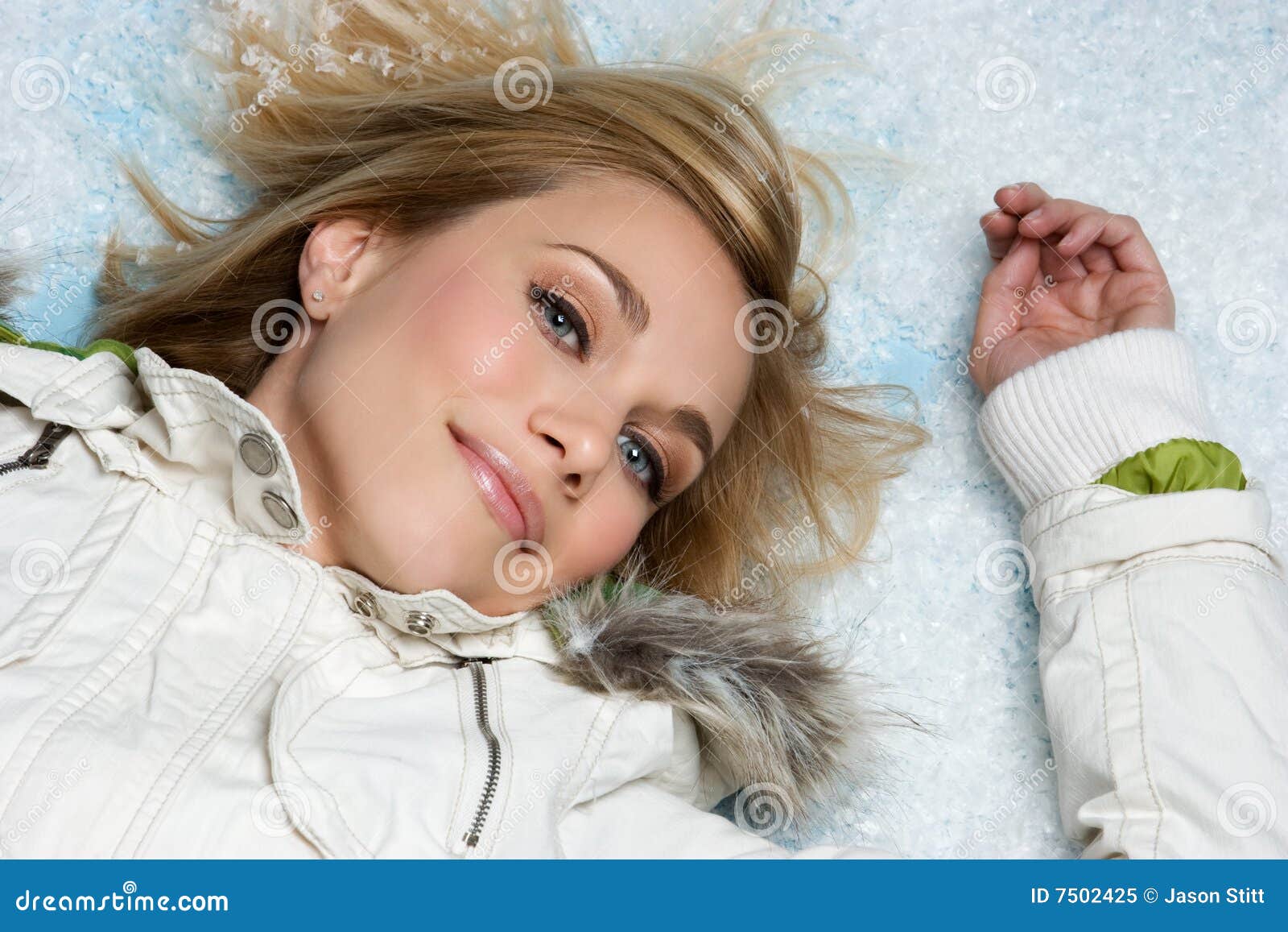 Winter Snow Girl stock image. Image of winter, laying - 7502425